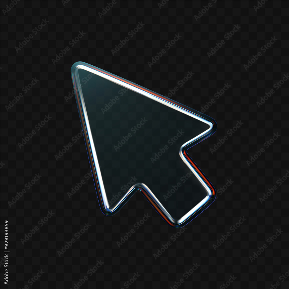 3d glass arrow icon with refraction and holographic effect isolated on ...