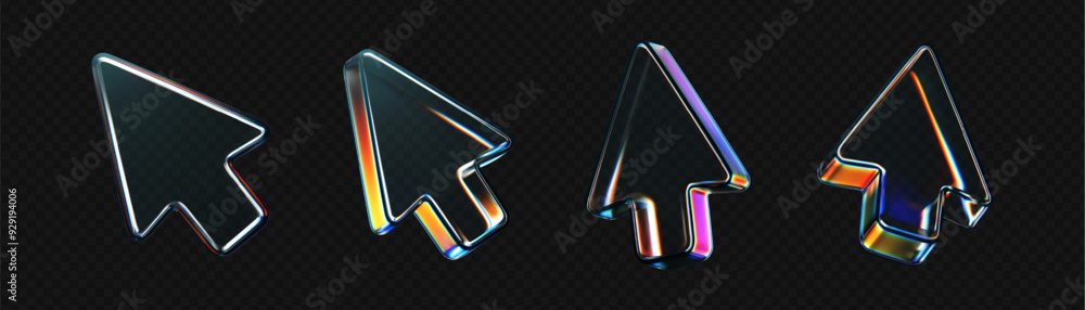3d glass arrow icons set with refraction and holographic effect ...