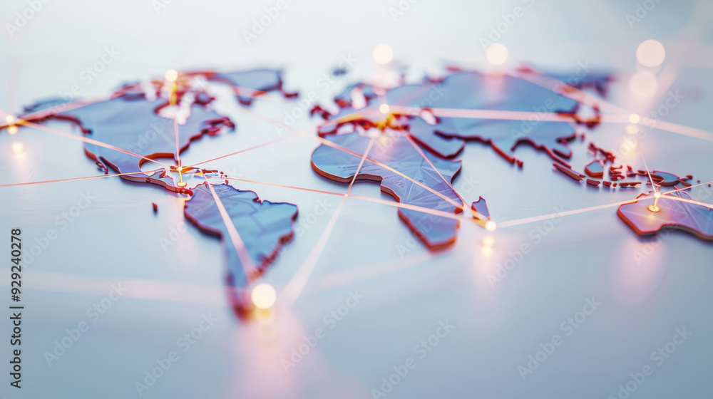 Stylized World Map With Glowing Connections Representing Global Communication And Network