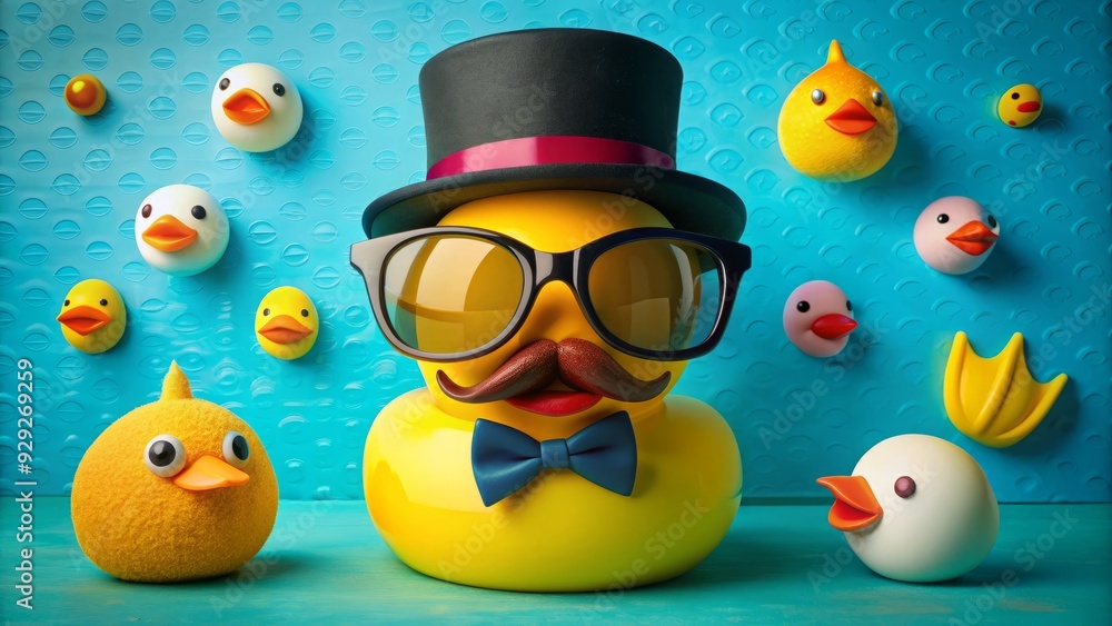 Whimsical collage of silly objects, including a rubber ducky ...
