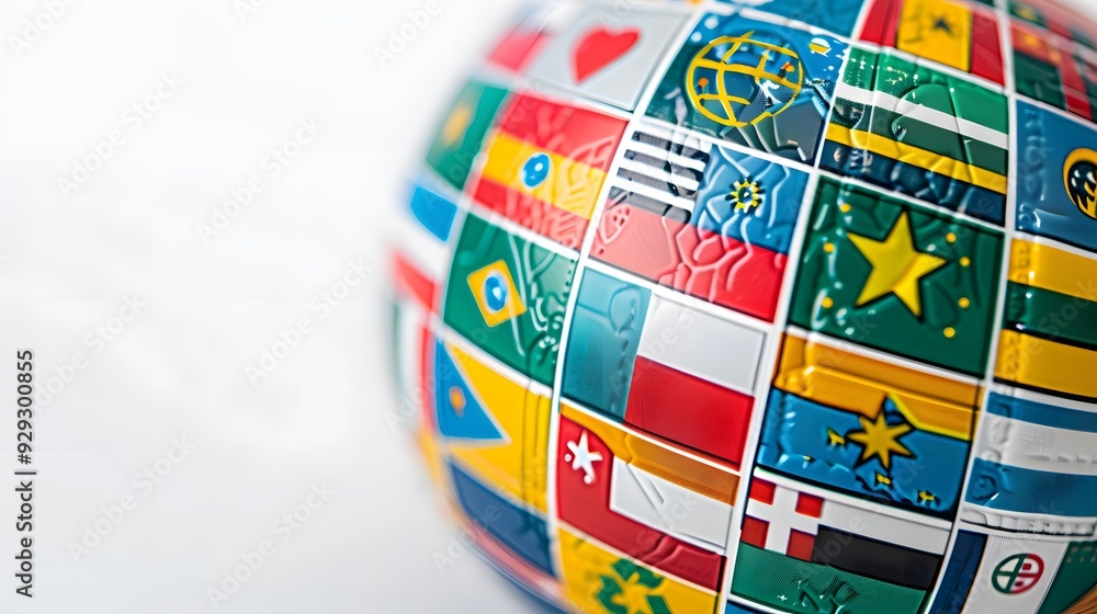 An ultra HD close-up image of a large globe covered with flags from ...