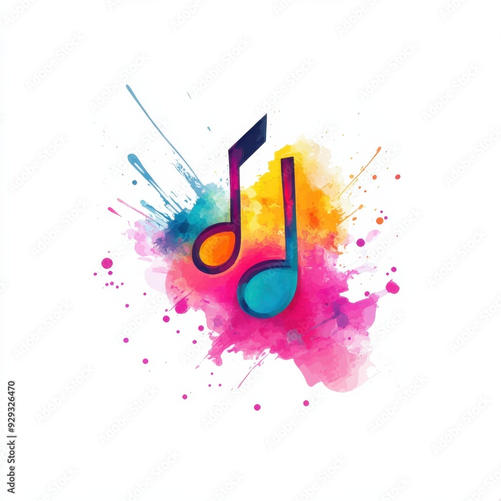 Colorful Music Notes Illustration with Vibrant Splash Background - Logo ...