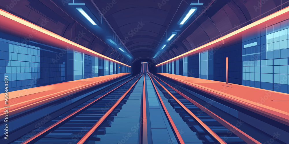 Metro tracks splitting at a junction within a modern underground ...