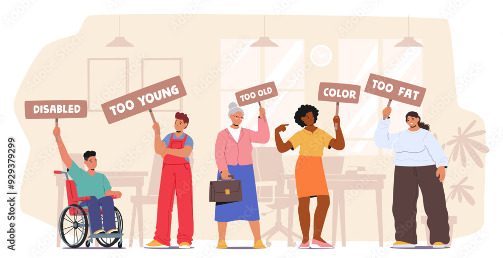 Diverse Group Of People Holding Signs Protesting Discrimination In The ...