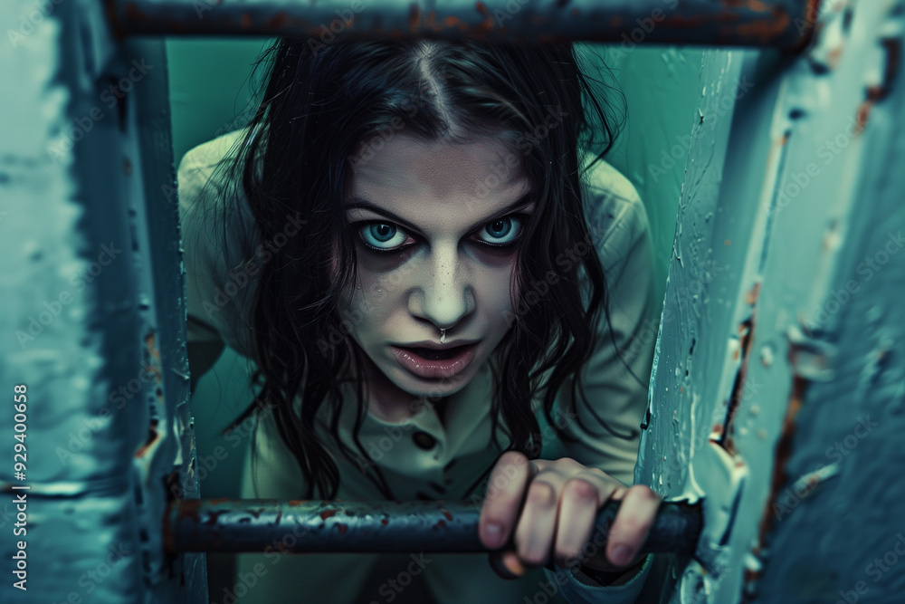Foto de Stock Crazy Woman Locked In Mental Hospital Screaming Wildly in ...