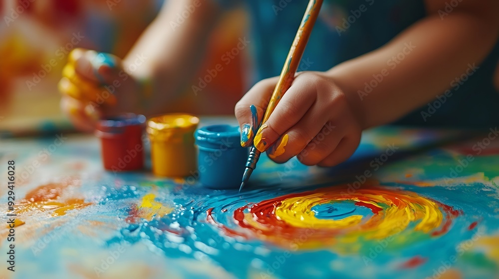 Kids paint Child painting in white sunny study room Little boy drawing ...