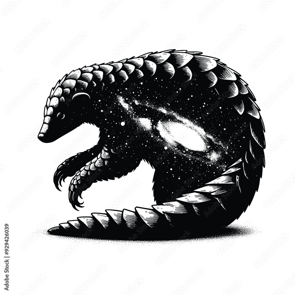 silhouette of Pangolin filled with space and sci-fi element in rough ...