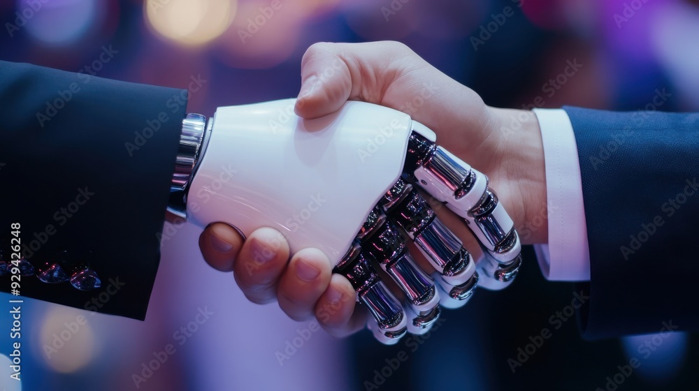 Robotic Hand Shaking Hands With Human, Symbolizing The Intersection Of ...