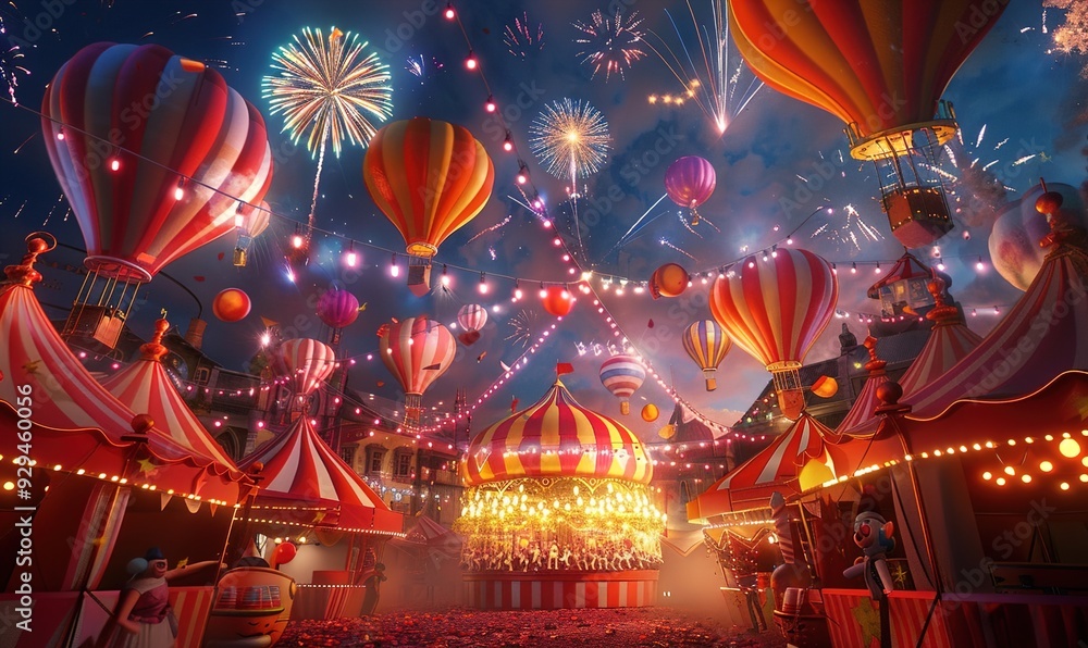 circus festival with attractions in circus tent in background Generate ...