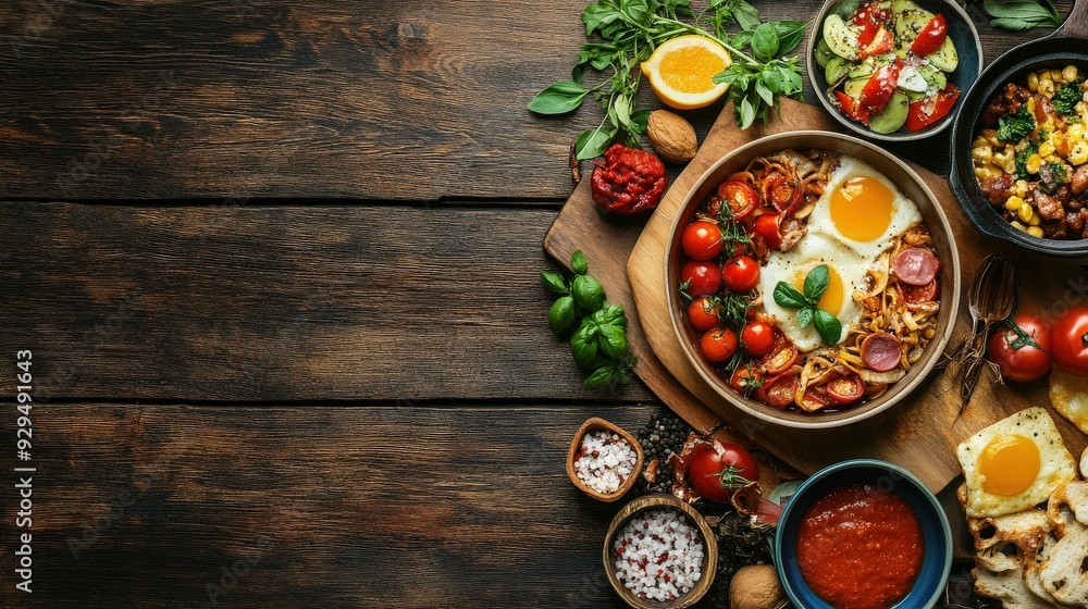 Rustic food flyer design with hearty, homemade dishes displayed ...