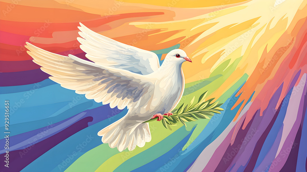 Symbol of Harmony: A Peace Dove Soaring Over a Colorful Rainbow, Unity ...