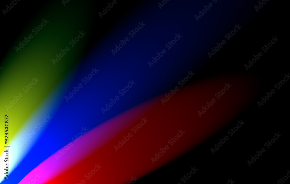 three beams of red, yellow, blue lights from the edge with a dark ...