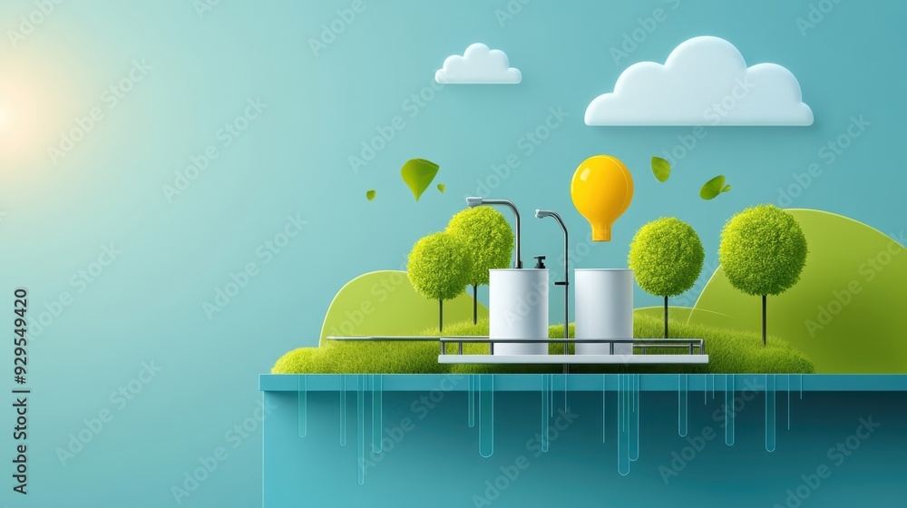 Sustainable Rainwater Harvesting System for Gardening | Flat Design ...