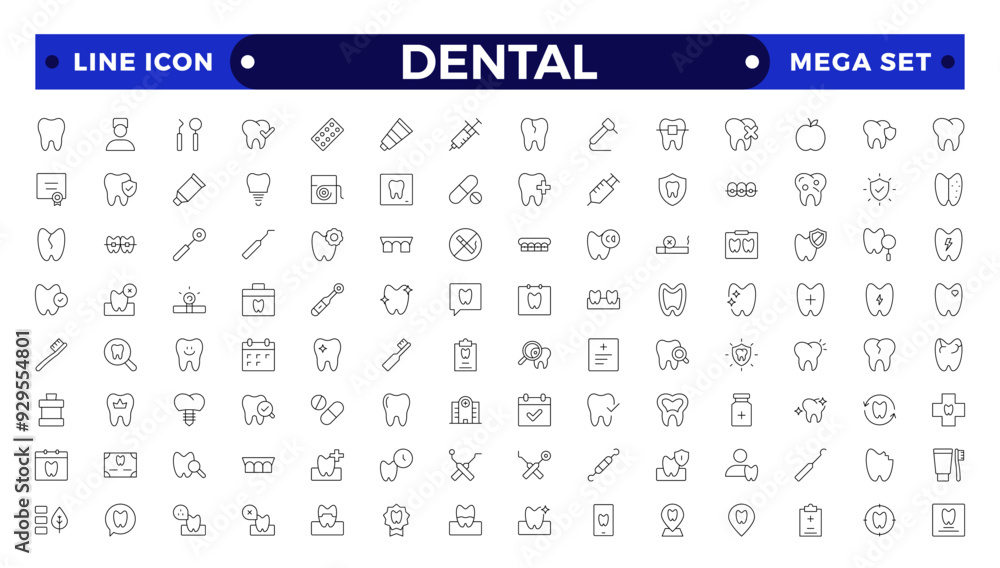 Vector de Stock Dental icon collection. Related to tooth, dentist, toothpaste, toothbrush, teeth ...