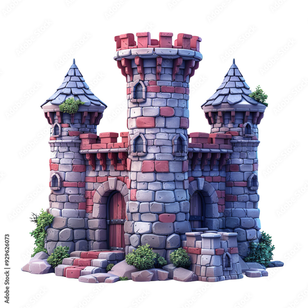 3D vector icon of Isometric castle on a white background, with no shadows or gradients and a ...
