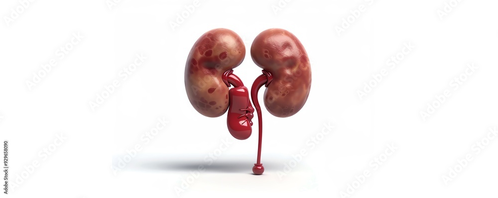 Medical illustration of human kidneys with detailed anatomy and ...