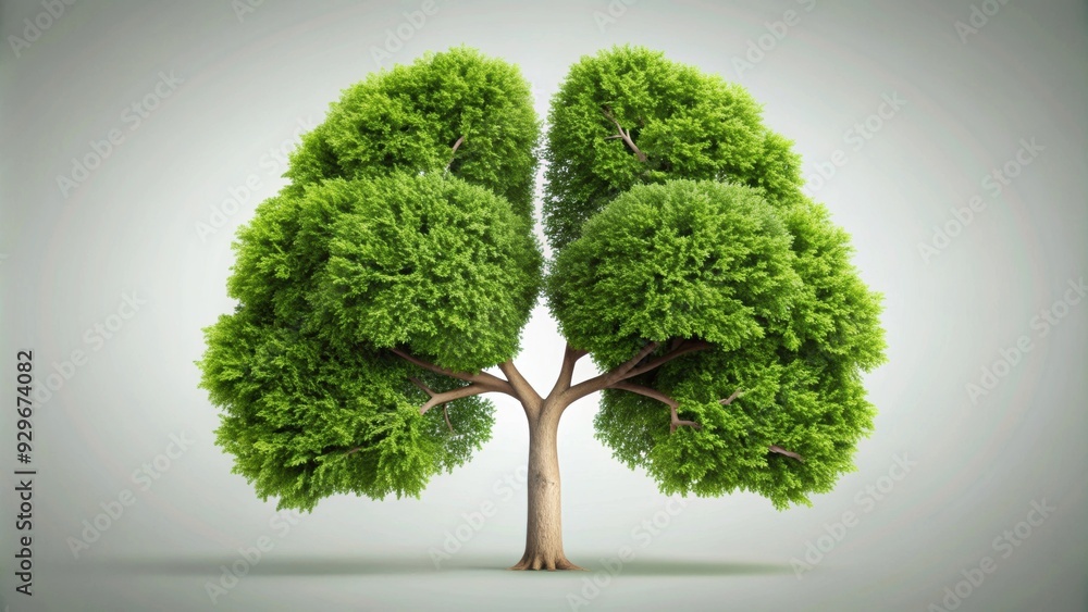Green tree shaped like human lungs , nature, environment, concept ...