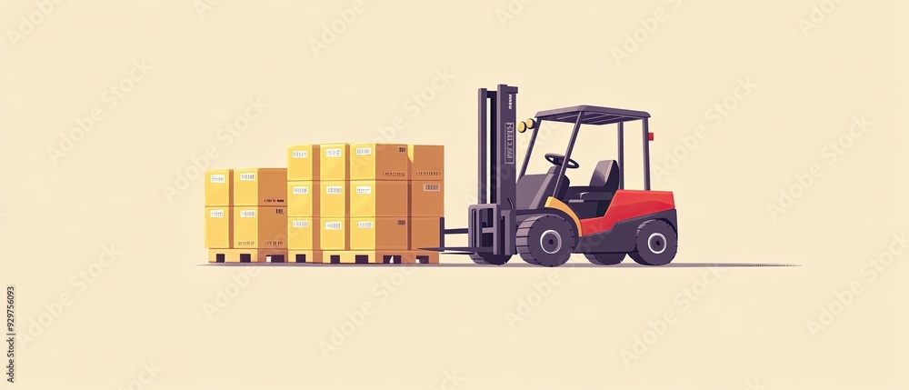 forklifts moving pallets in flat design side view warehousing animation ...