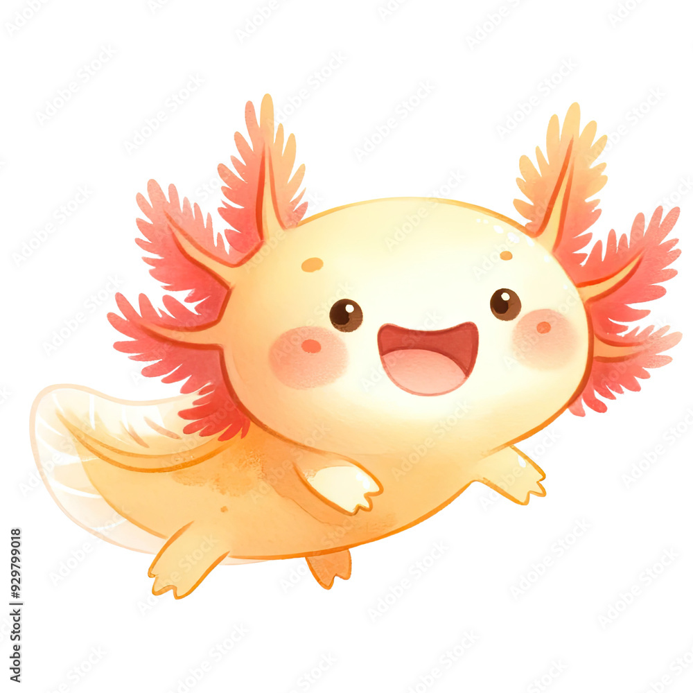 Adorable and cheerful illustrated axolotl character with a vibrant ...