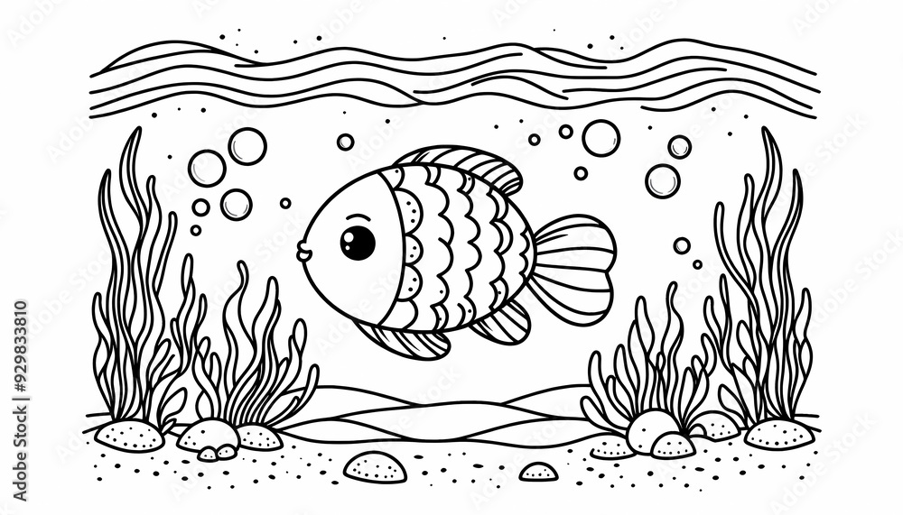 Ausmalbild Fisch Stock Illustration | Adobe Stock
