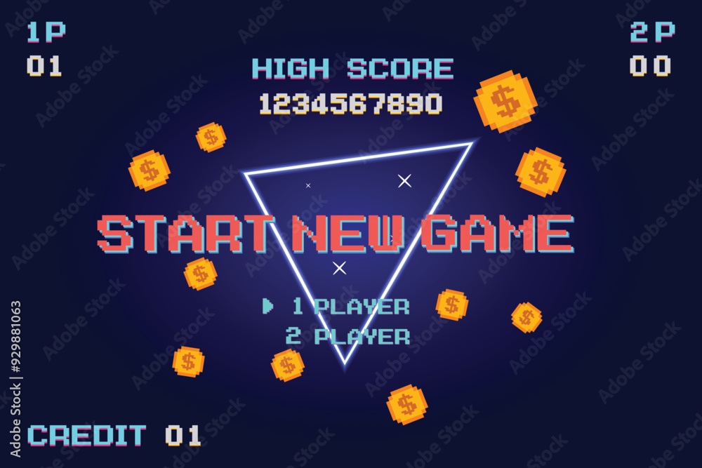 START NEW GAME play .pixel art .8 bit game. retro game. for game assets ...