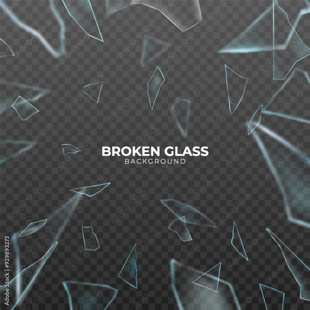 Broken glass shatter and piece. Realistic vector illustration set of ...