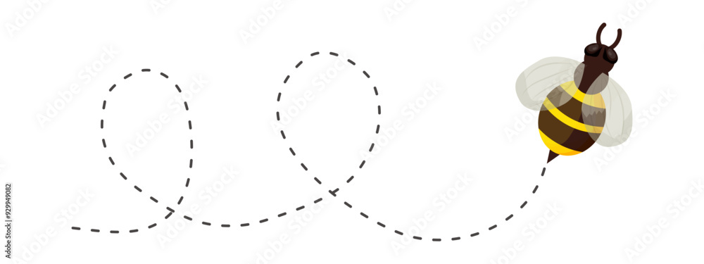 Bee flying doted path, line way. Bumblebee fly route journey for travel ...