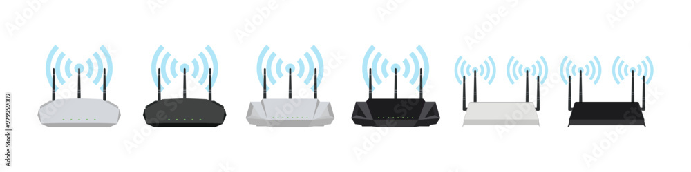 High Speed Dual Band Wireless Wifi Router. Black and White Modem Wi-Fi ...