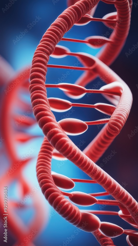 Close-up of a double helix DNA molecule spiraling in opposite ...