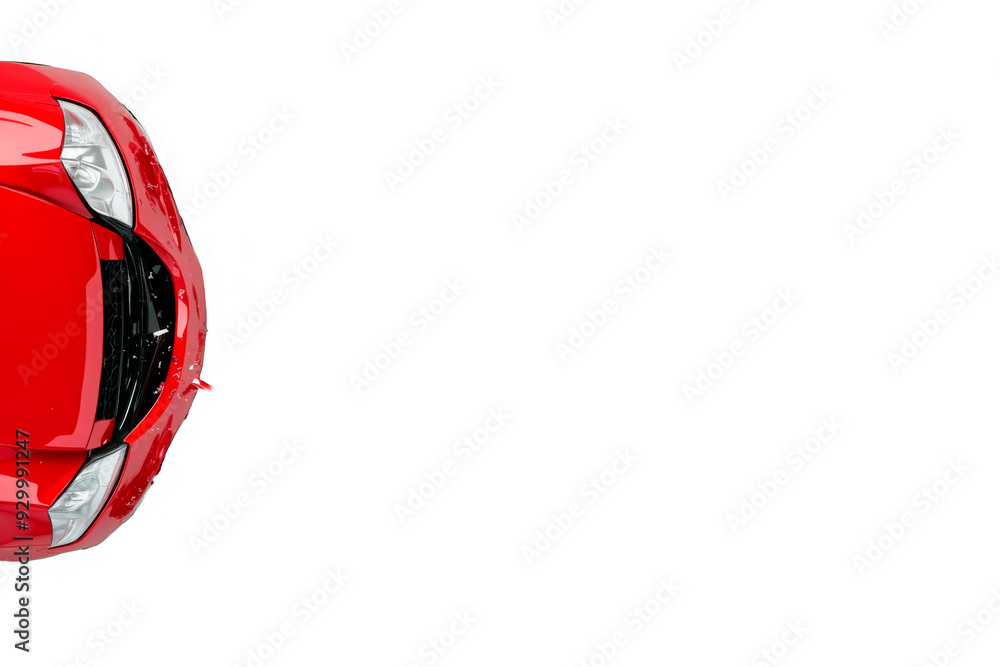 Dynamic image of a red car with minor front end damage, set against a ...