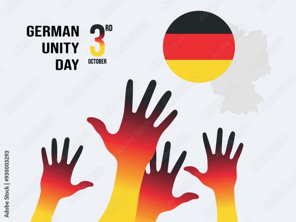Vector greeting card for German Unity Day with silhouette of hands and ...