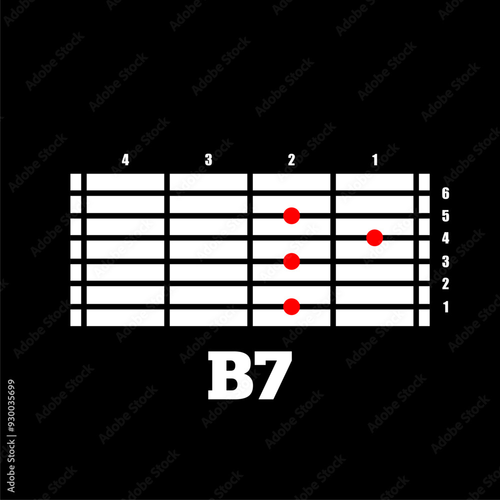 B7 guitar chord. Learn to play guitar. Basic guitar chords B7 Stock ...