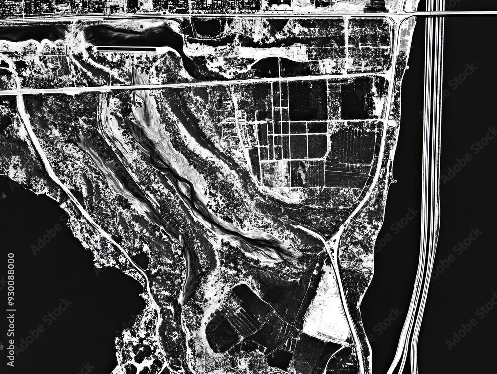 Technical aerial visual, 3D LiDAR GIS aerial map satellite scan model isolated, showing Fargo ...