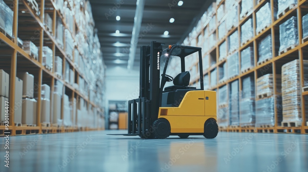 An automated forklift operating in a warehouse, managed by AI and ...