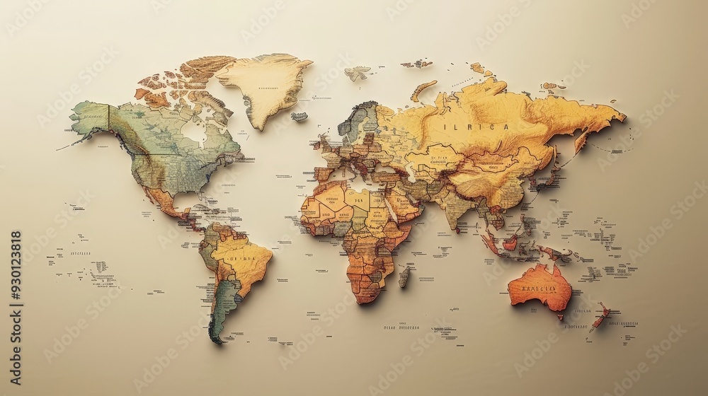 Design a world map showing political boundaries, capital cities, and ...