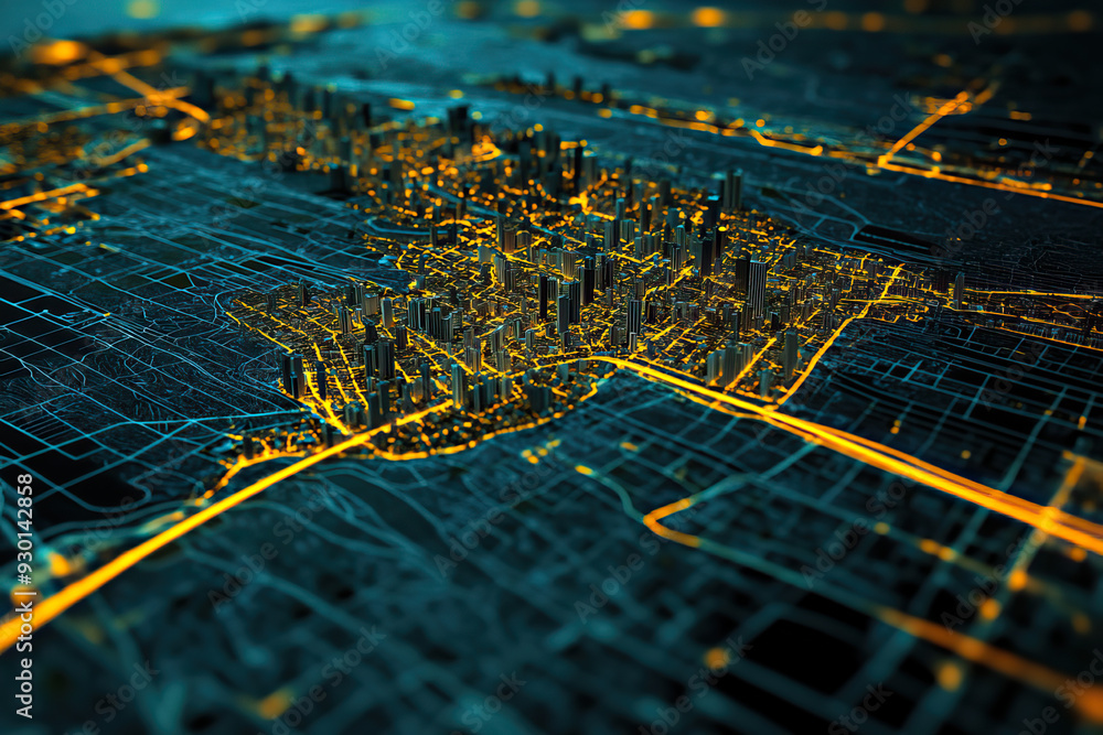 Technical aerial visual, 3D LiDAR GIS aerial map satellite scan model ...