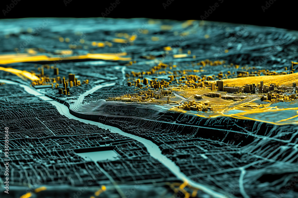 Technical aerial visual, 3D LiDAR GIS aerial map satellite scan model ...