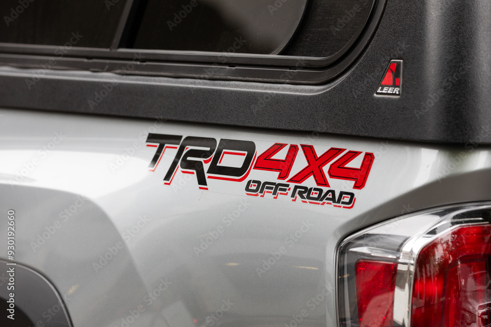Portland, OR, USA - Aug 12, 2024 - Toyota Tacoma TRD 4x4 off road sign ...