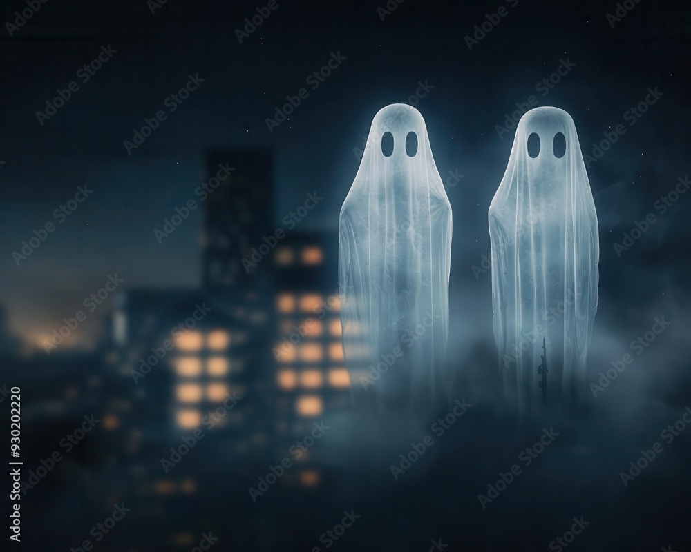 Holographic ghosts haunting a futuristic mansion, Halloween sci-fi ...