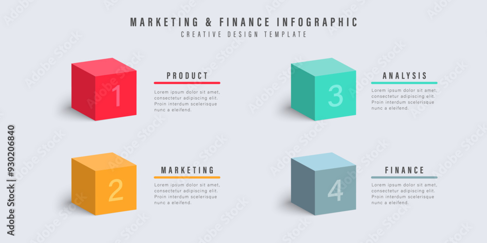 Four cubes process chart slide template. Infographic vector template Stock Vector | Adobe Stock