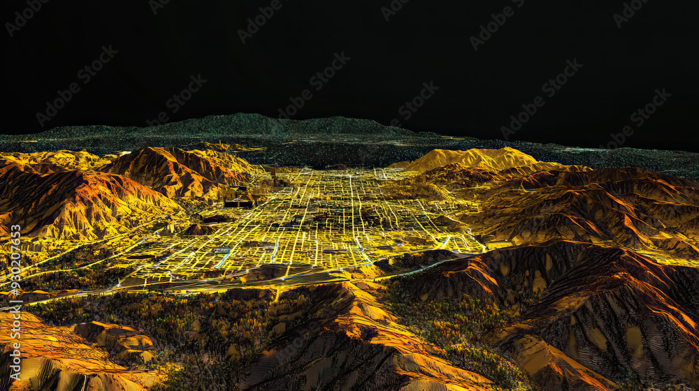 Ilustração Technical aerial visual, 3D LiDAR GIS aerial map satellite ...