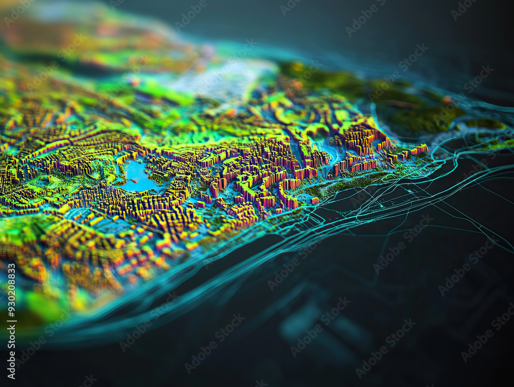 Technical aerial visual, 3D LiDAR GIS aerial map satellite scan model ...