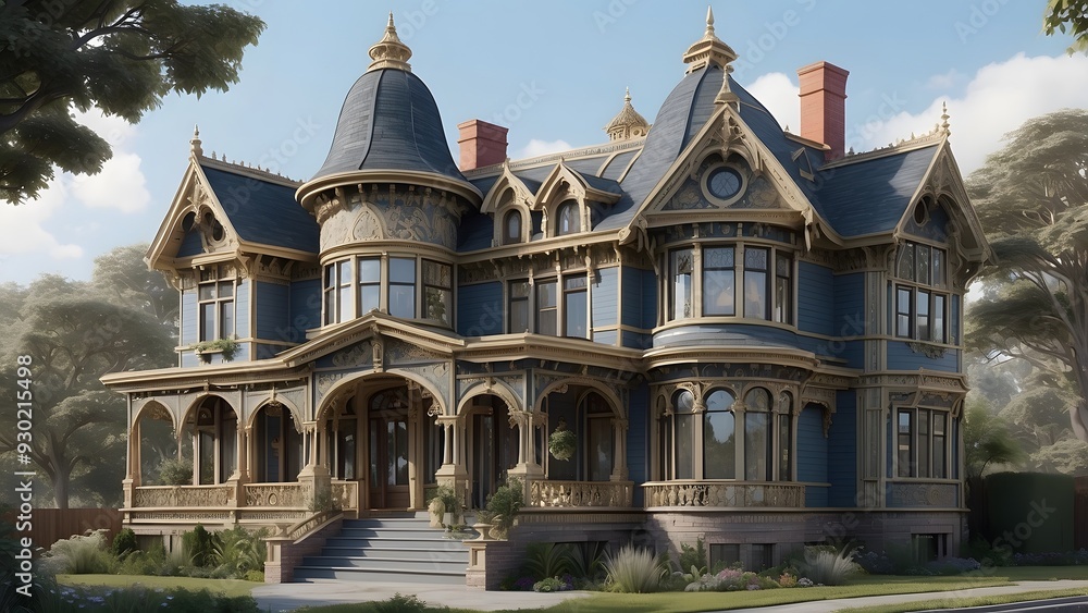 Luxurious European castle like palace with a big lawn in front of the ...