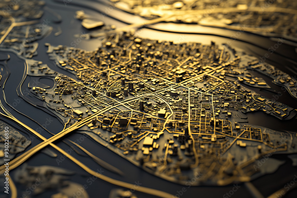 Illustration Stock Technical aerial visual, 3D LiDAR GIS aerial map ...