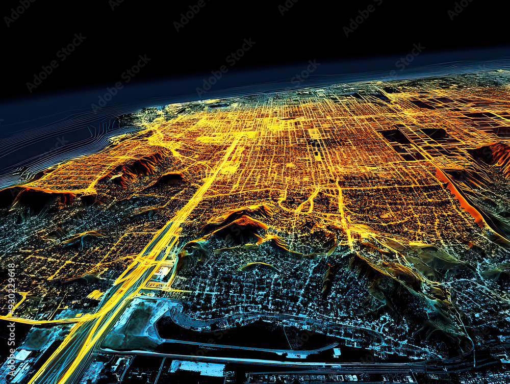 Ilustración de Stock Technical aerial visual, 3D LiDAR GIS aerial map ...