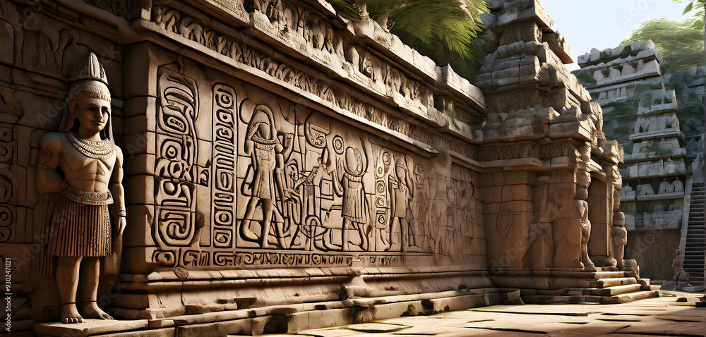 Historical figures and ceremonial scenes are depicted in the background ...