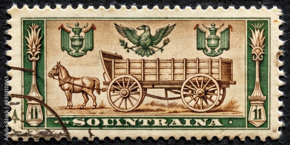 Vintage 1 pence postage stamp featuring a historic Coat of Arms, an old ...