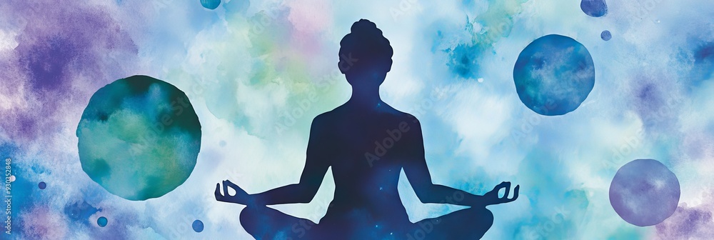 Painter's rendition of a beautiful woman meditating amid the power of ...