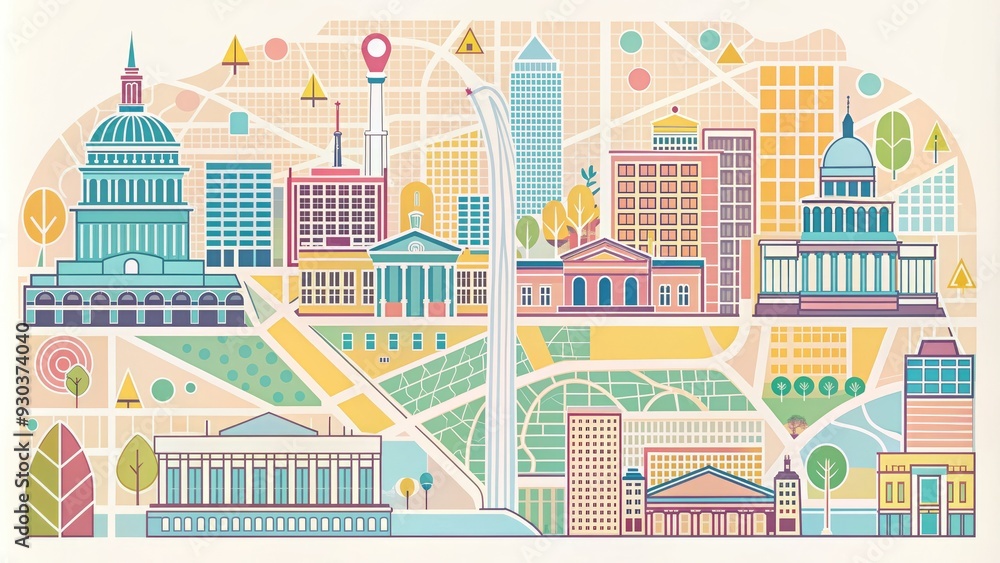 A minimalist illustration of the Washington D.C. map with bold lines ...