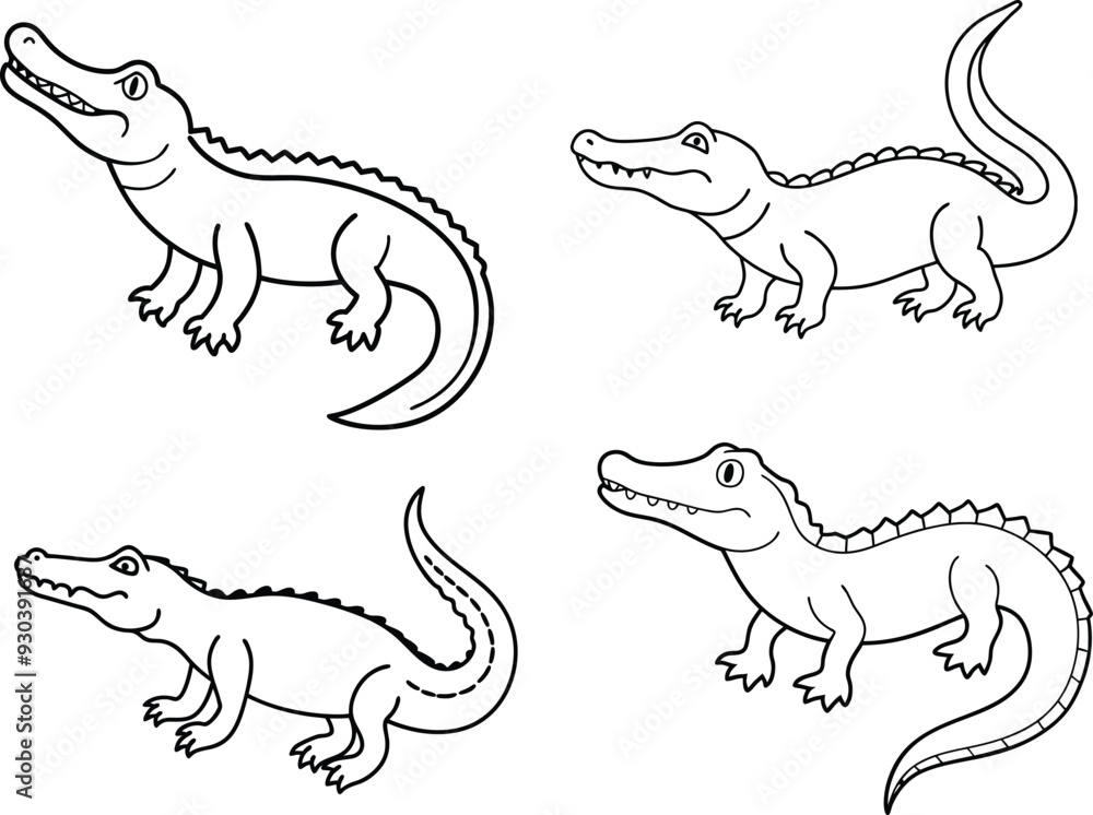 Crocodile outline set illustration line art or sketch, with its body ...